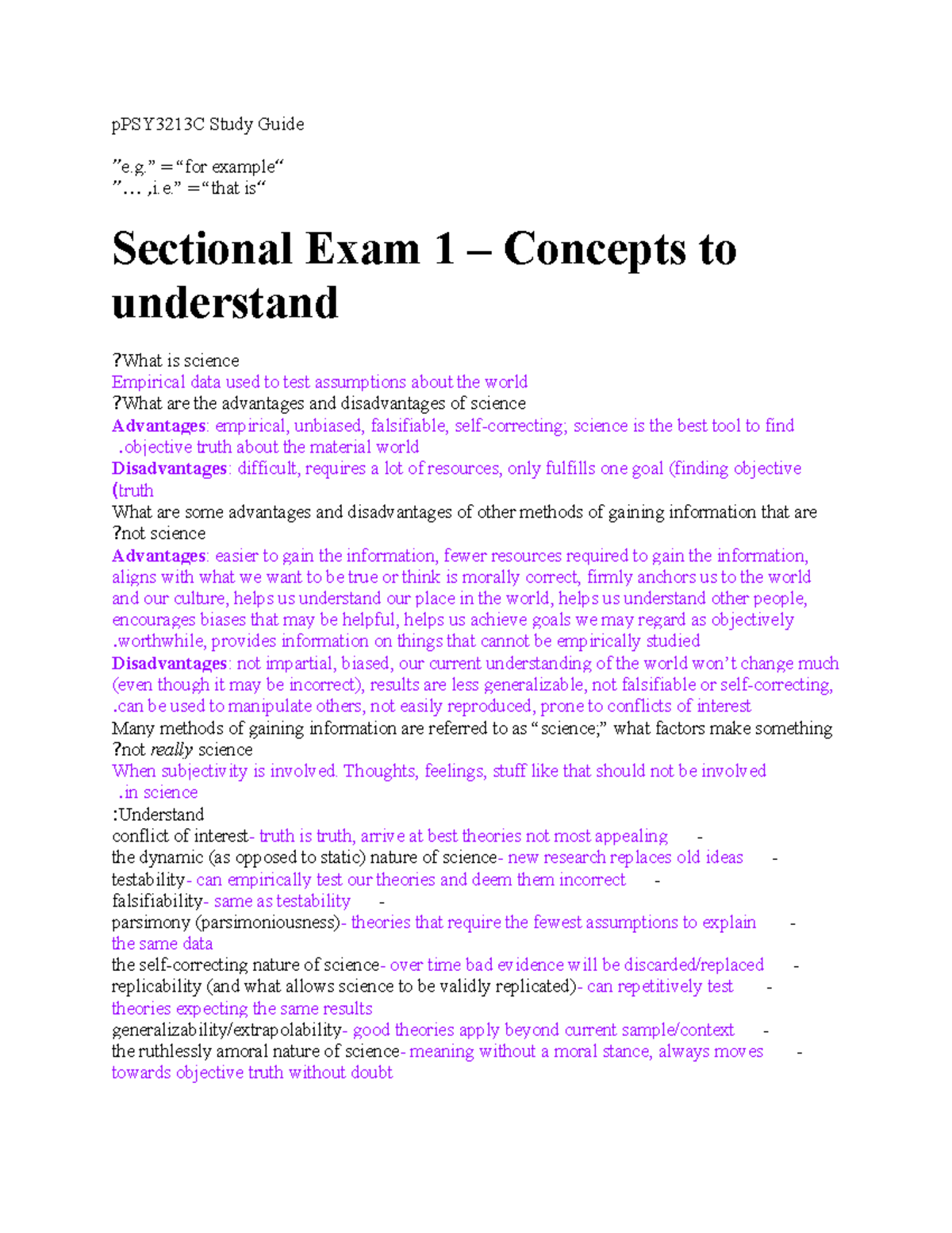 Exam 1 study guide - pPSY3213C Study Guide ”e.” = “for example “ ”...,i.” = “that is “ Sectional ...