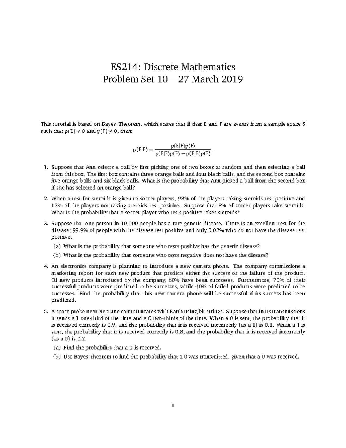 Tutorial 10 - ES214: Discrete Mathematics Problem Set 10 – 27 March 2019 This tutorial is based ...