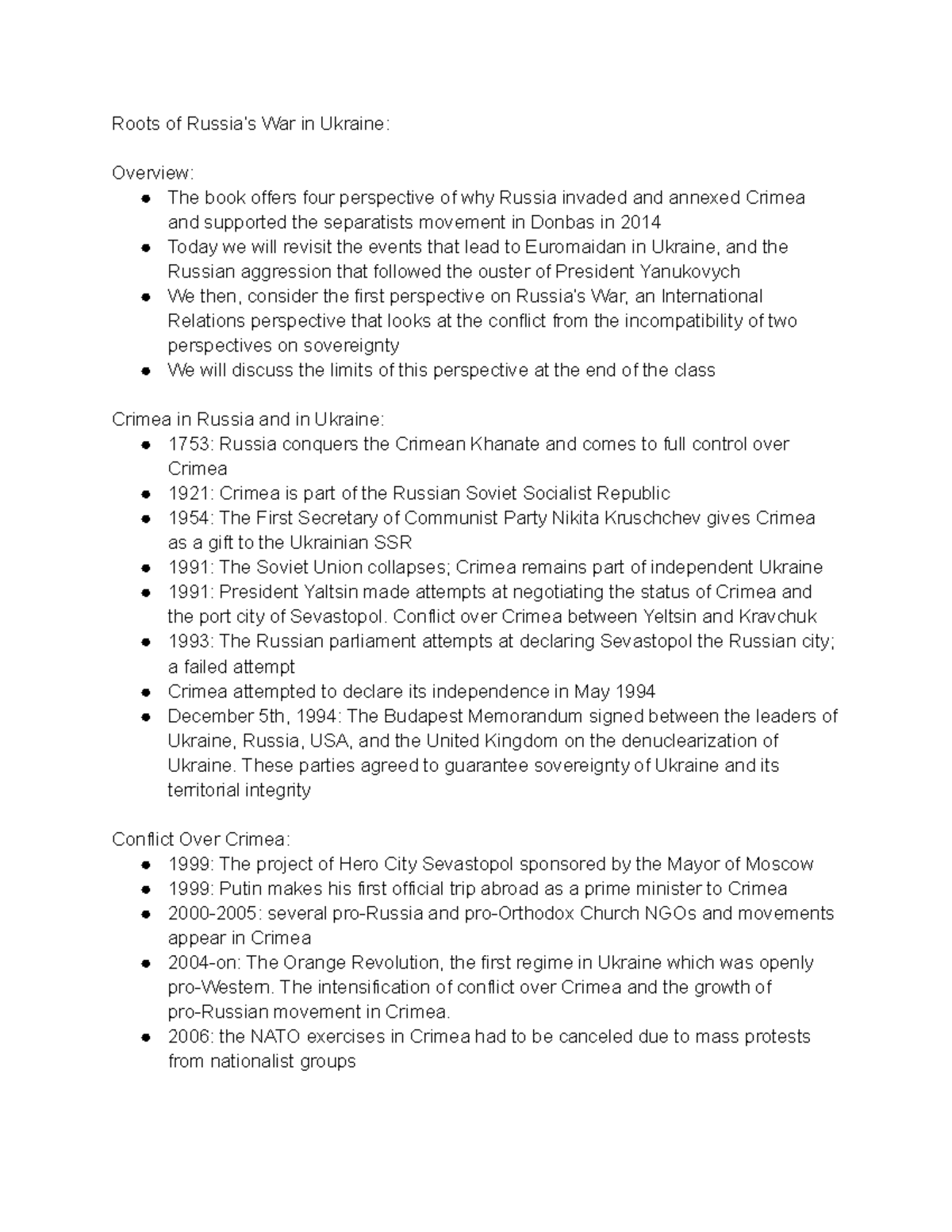 PLSC 348 Lecture 12 - Roots of Russia’s War in Ukraine: Overview: The ...