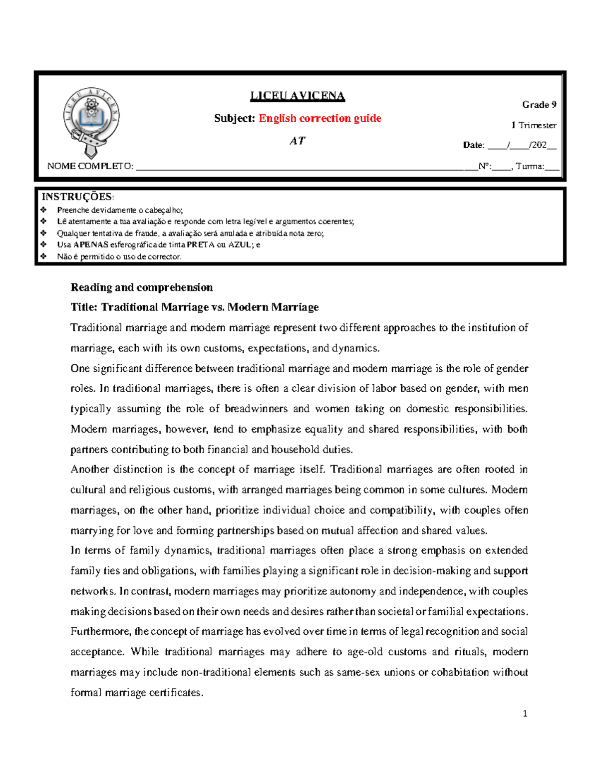 Correction guide 9a - Yes - NOME COMPLETO: - Studocu