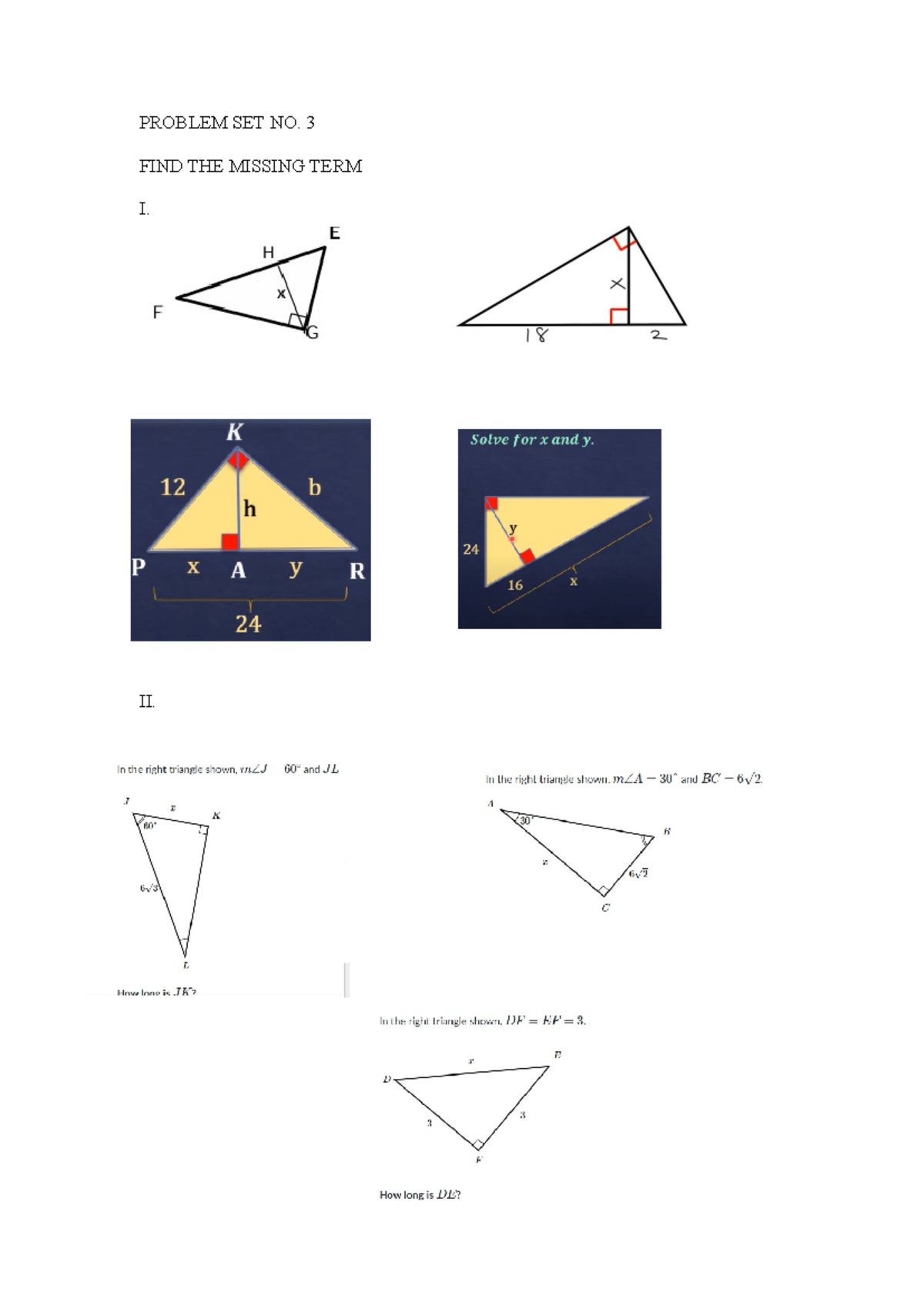 Problem SET NO. 3docx - easy - acctg - PROBLEM SET NO. 3 FIND THE MISSING TERM I. II. - Studocu