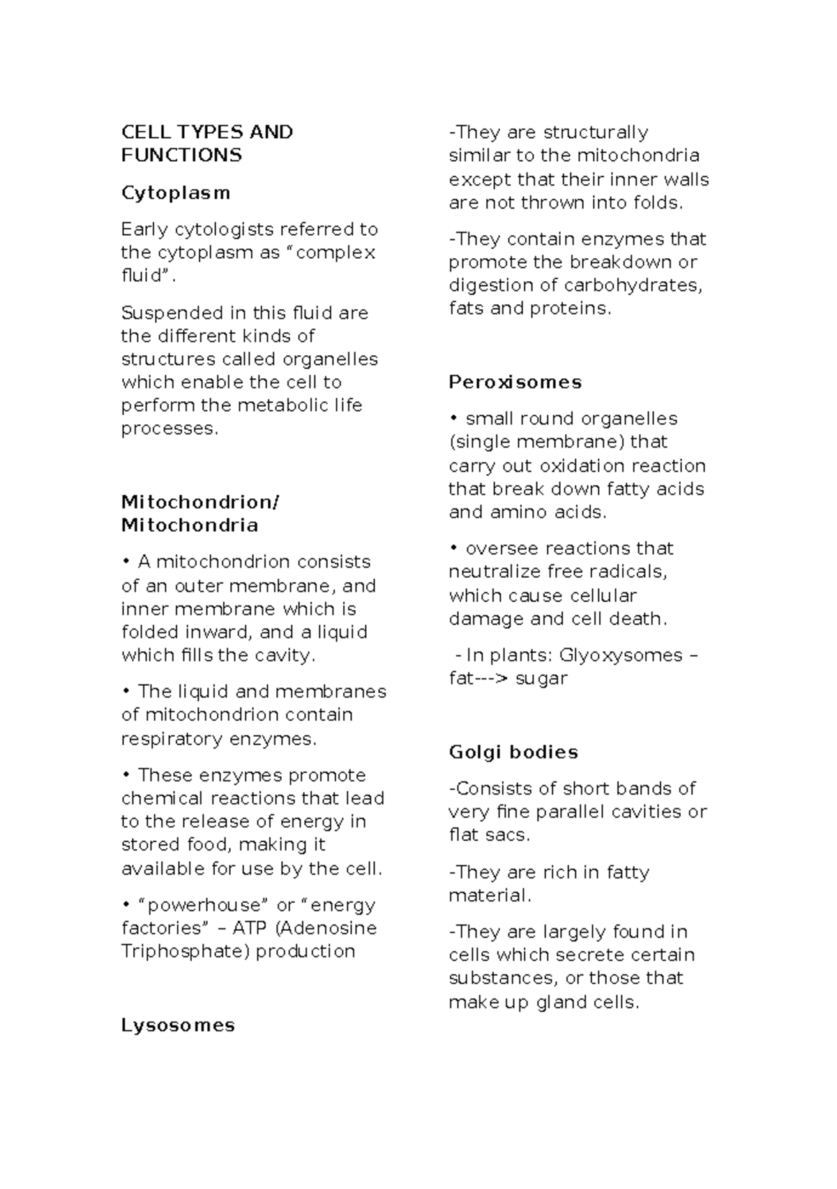 CELL Types AND Functions - CELL TYPES AND FUNCTIONS Cytoplasm Early ...