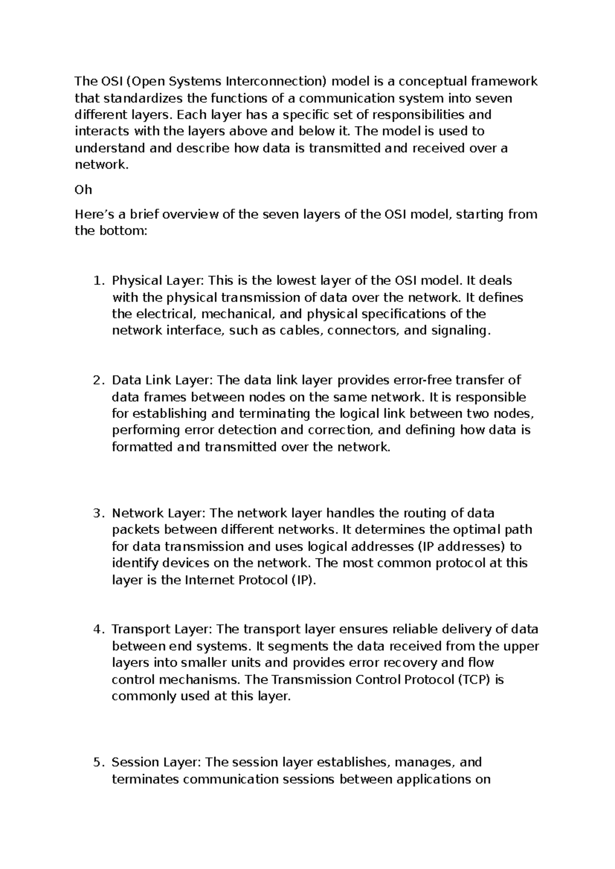 Computer Networks Assignment - The OSI (Open Systems Interconnection ...