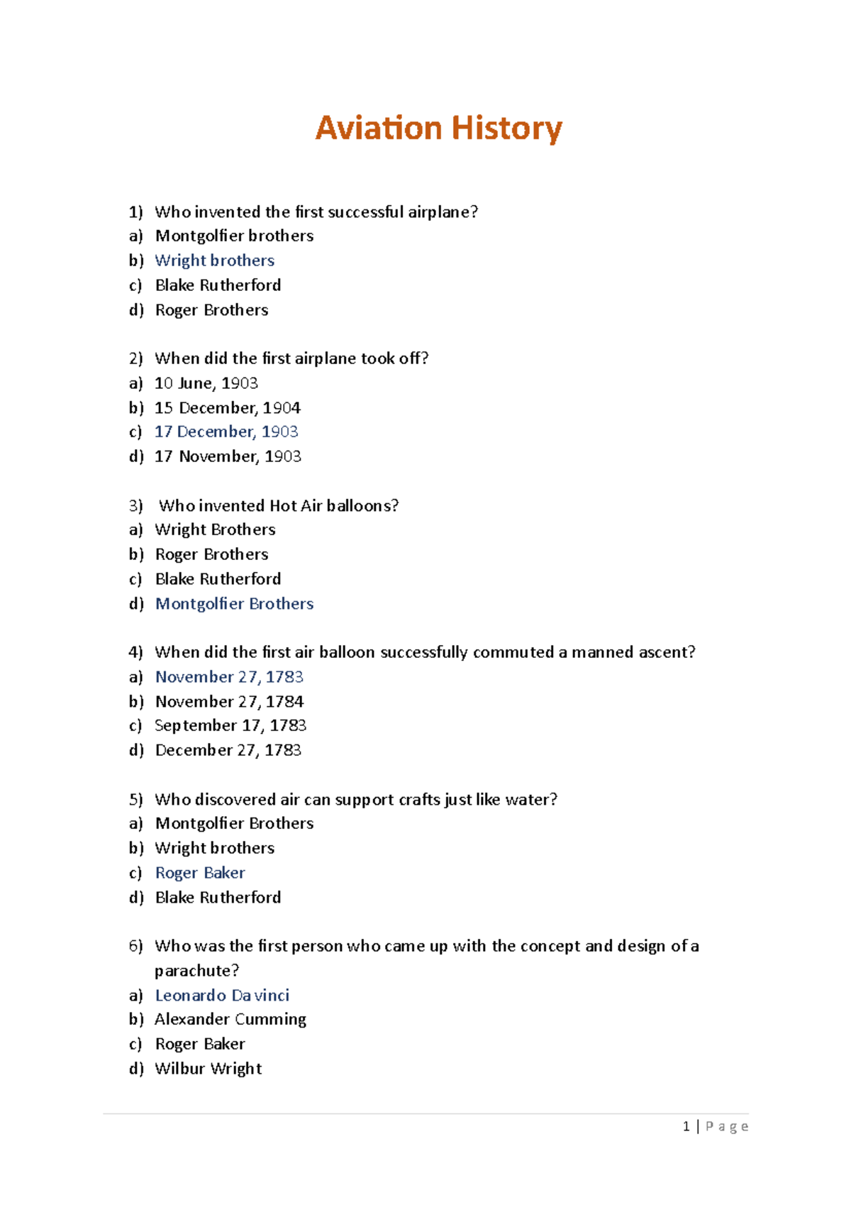 Aviation History Questionnaire - Airport Facility Management - PU - Studocu
