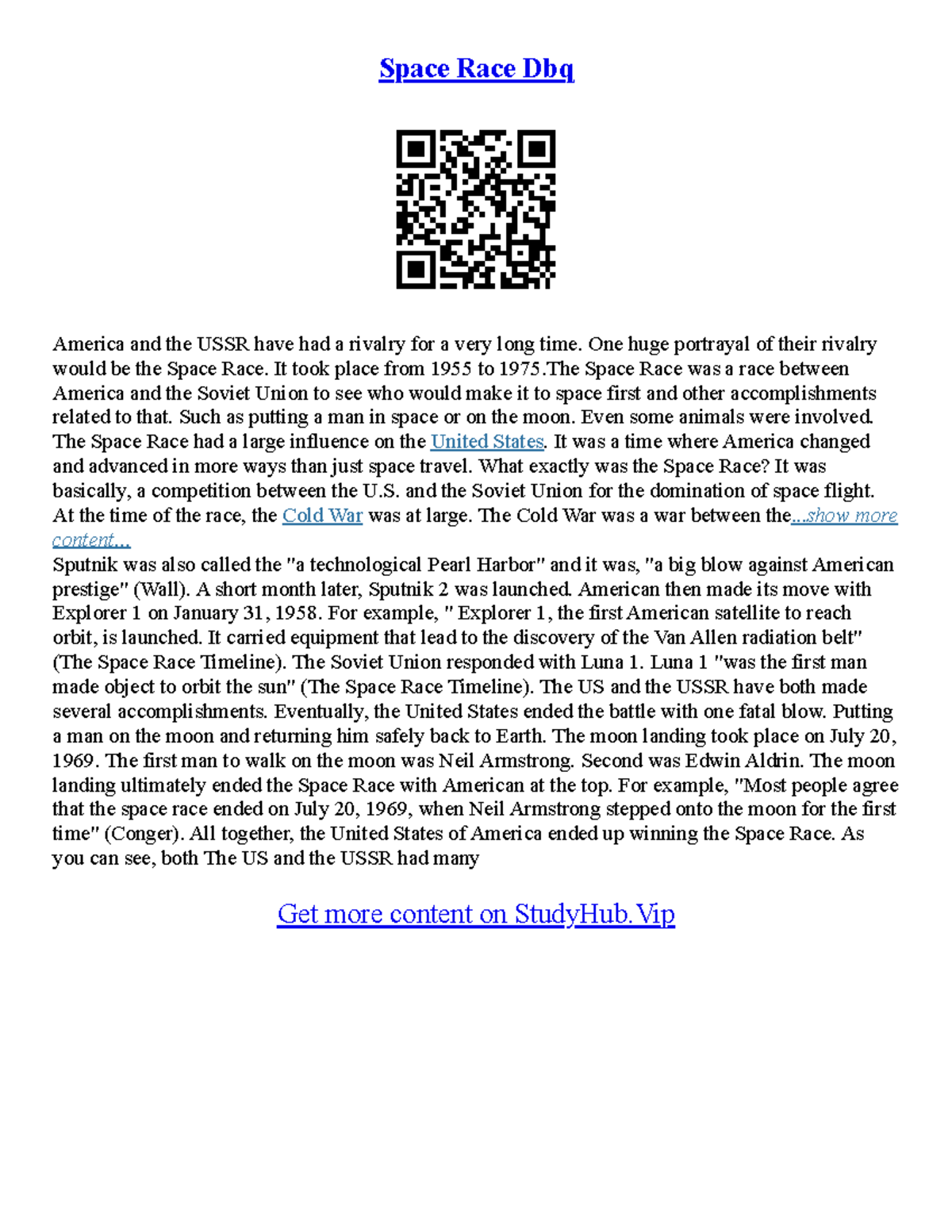 Space Race Essay - Space Race Dbq America and the USSR have had a ...
