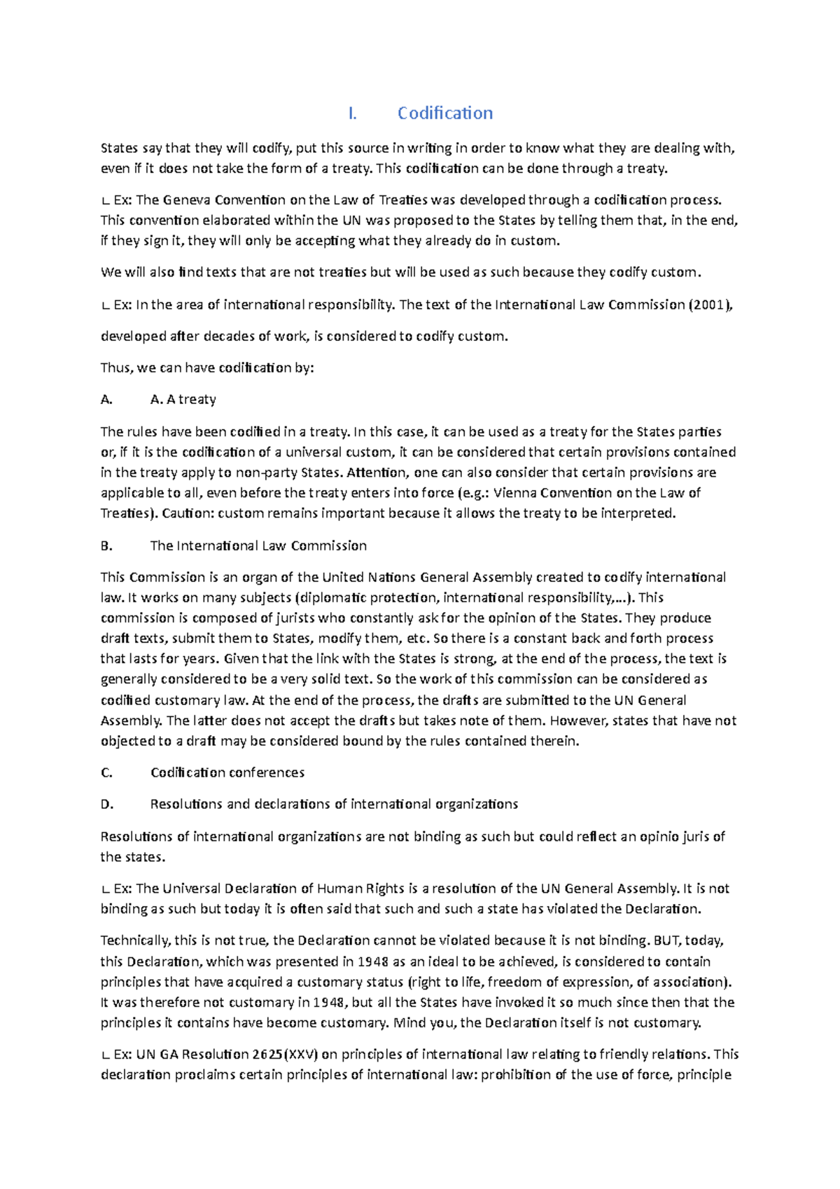 Codification - I. Codification States say that they will codify, put ...