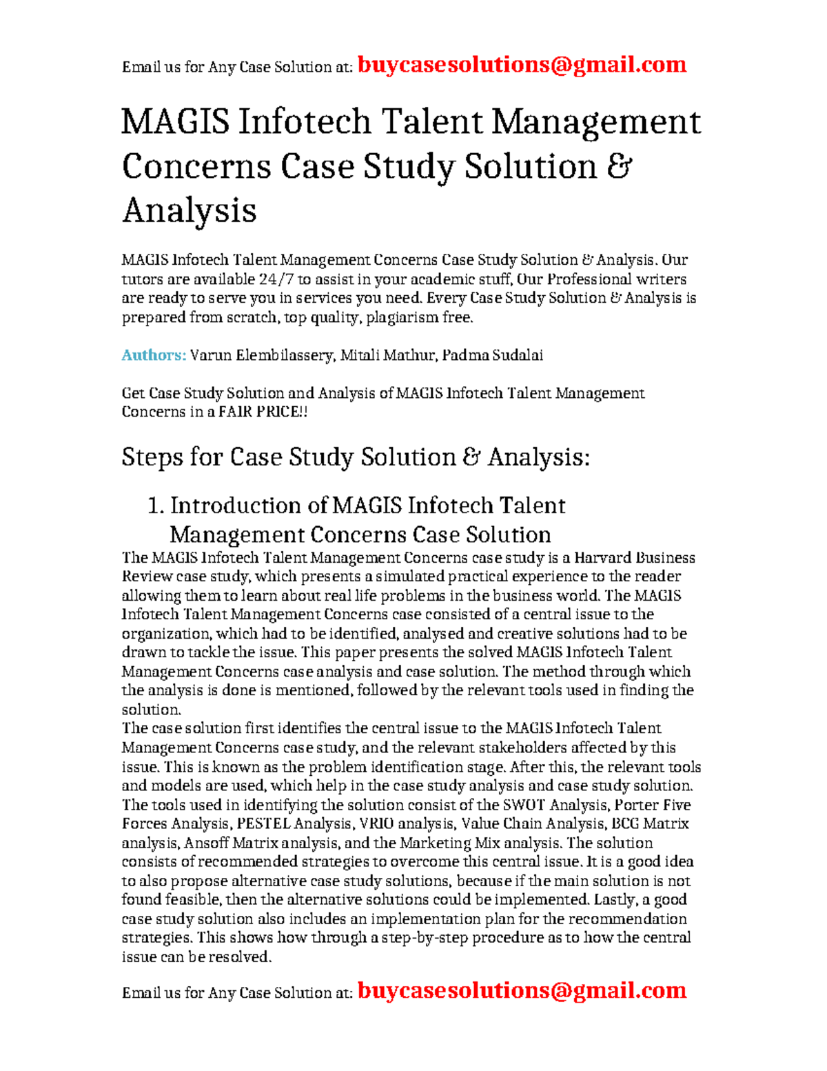 Magis Infotech Talent Management Concerns Case Study Solution Analysis ...