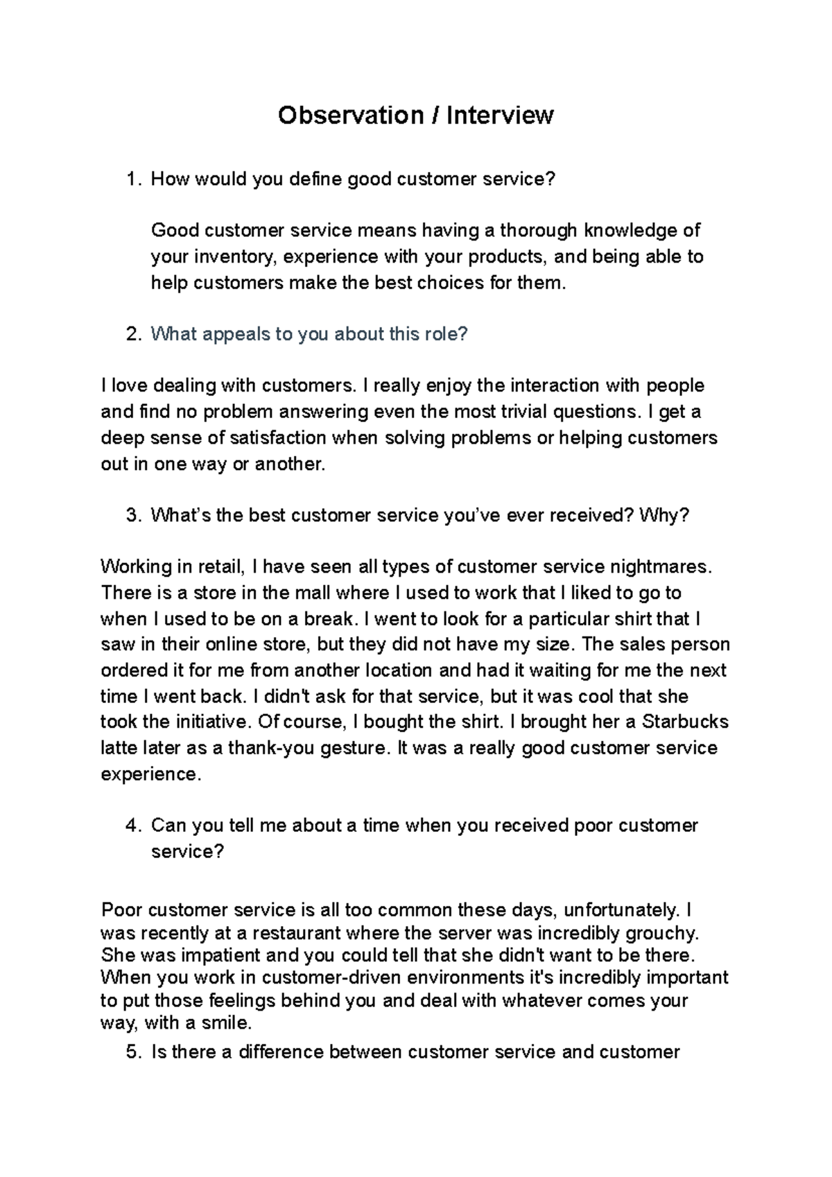 P5 - Observation Interview - Observation / Interview How would you ...