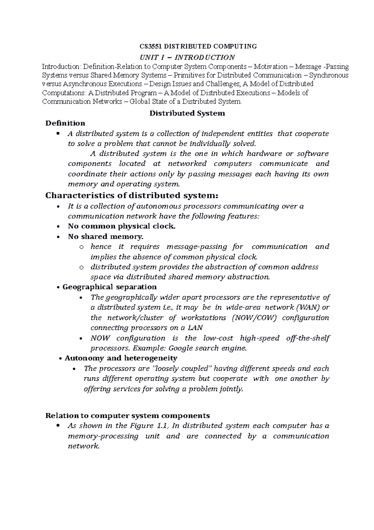 Ds Unit1 Rejinpaul Notes Cs3551 Distributed Computing Unit I Introduction Introduction