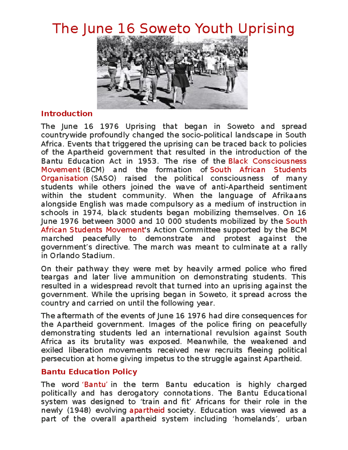 The June 16 Soweto Youth Uprising - The June 16 Soweto Youth Uprising ...