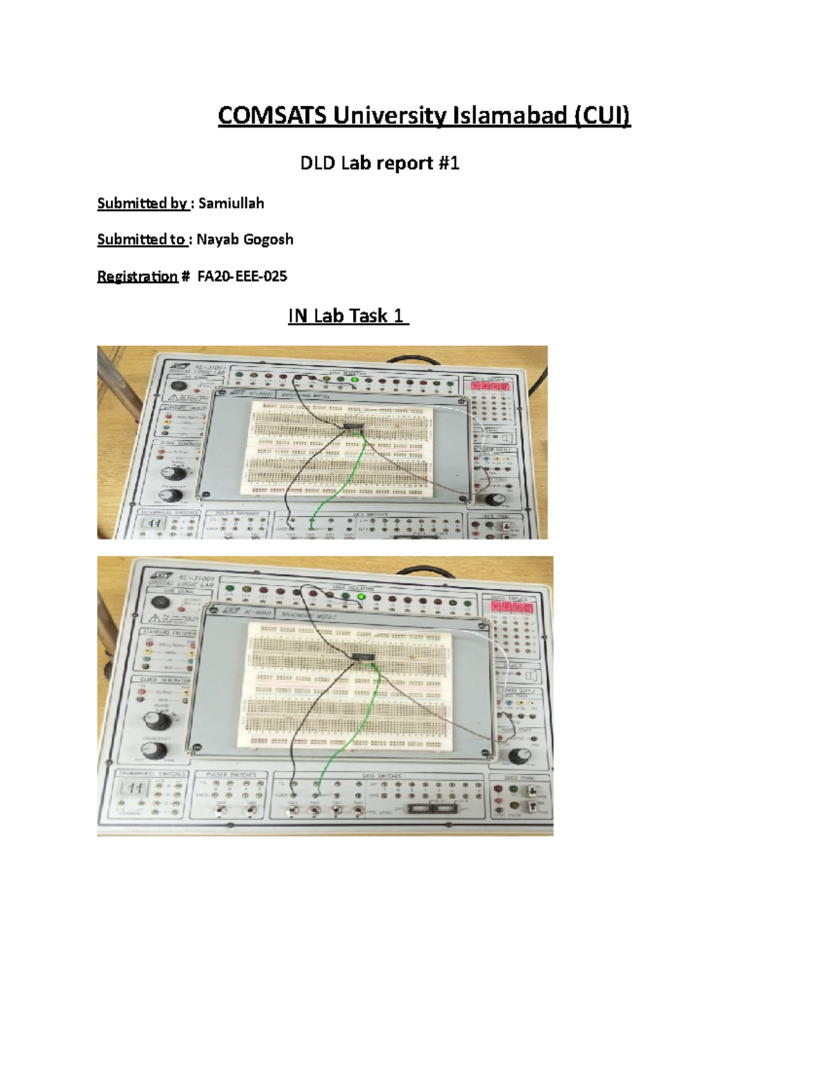 Fa20 Eee 025 Dld Lab Report 1 - COMSATS University Islamabad (CUI) DLD ...