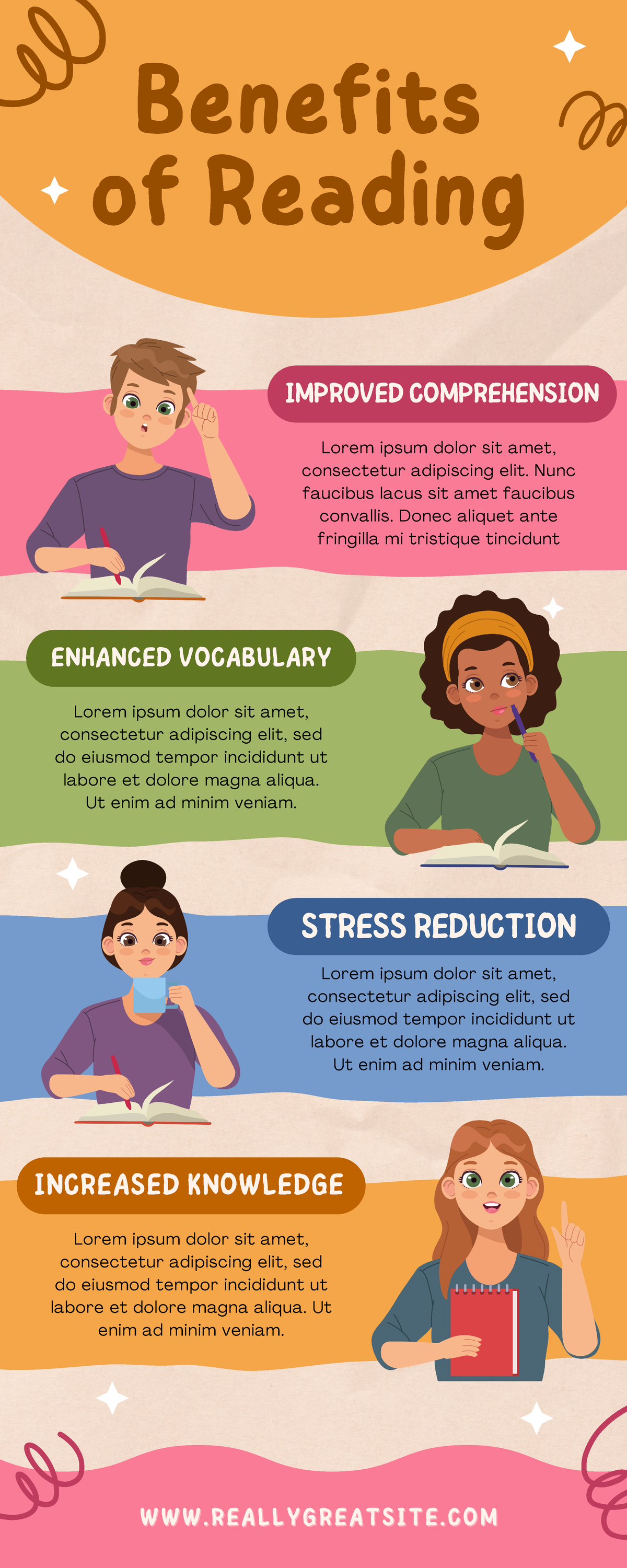 Colorful Reading Of Benefits Illustrative Infographic - Benefits of ...