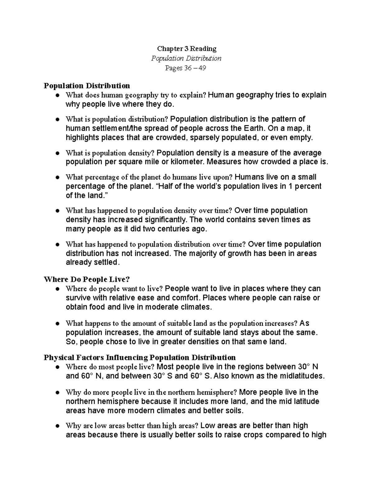 Chapter 3 Reading Guide - Chapter 3 Reading Population Distribution ...