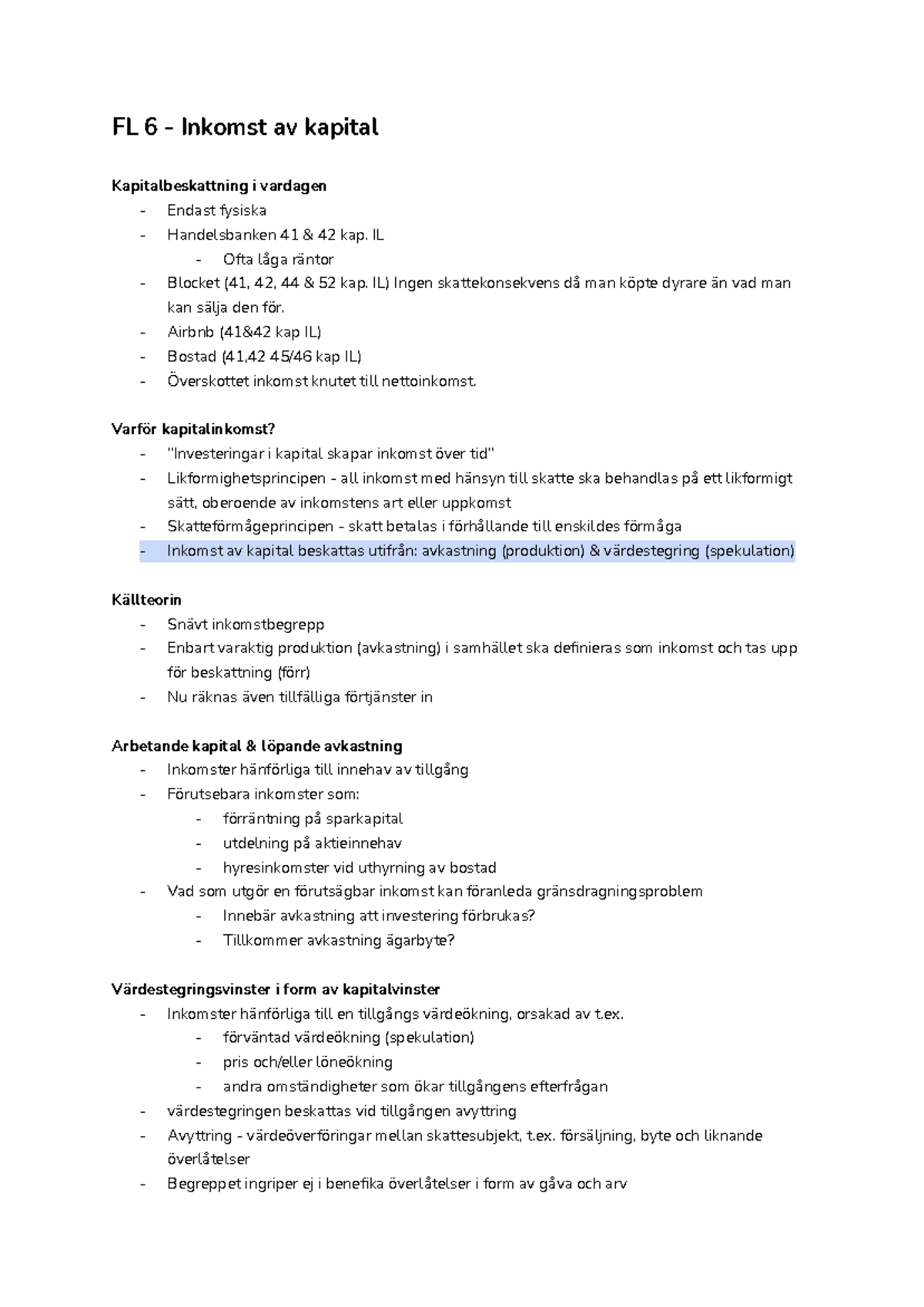 Inkomst av kapital - LAGD01 - Lunds Universitet - StuDocu