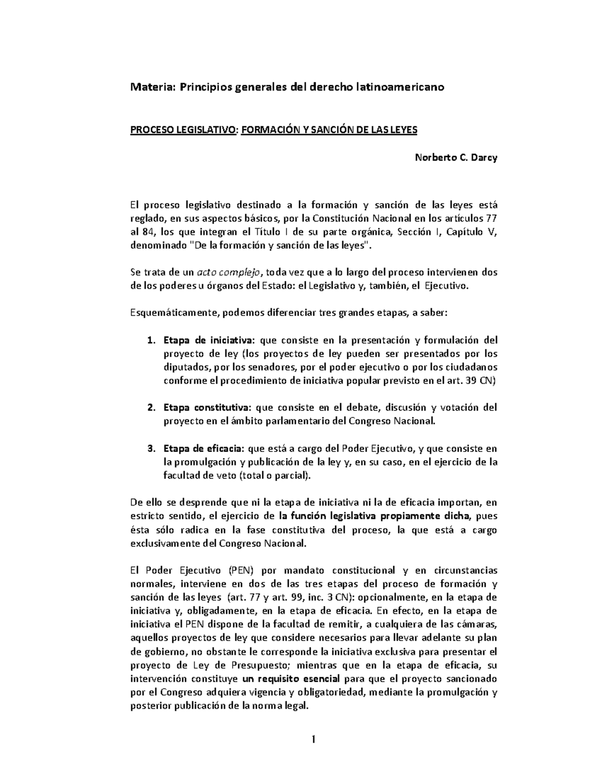 )) Apunte . Proceso de Formación y Sanción de las leyes - Materia ...