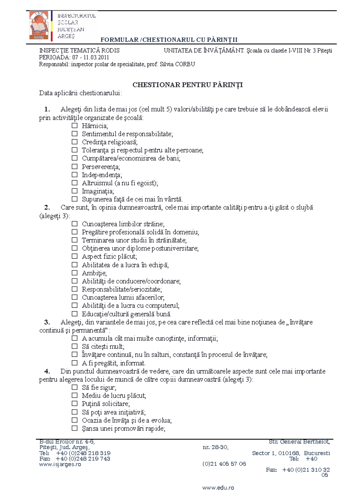 F24 p02 01 chestionar parinti - INSPECŢIE TEMATICĂ RODIS UNITATEA DE ...