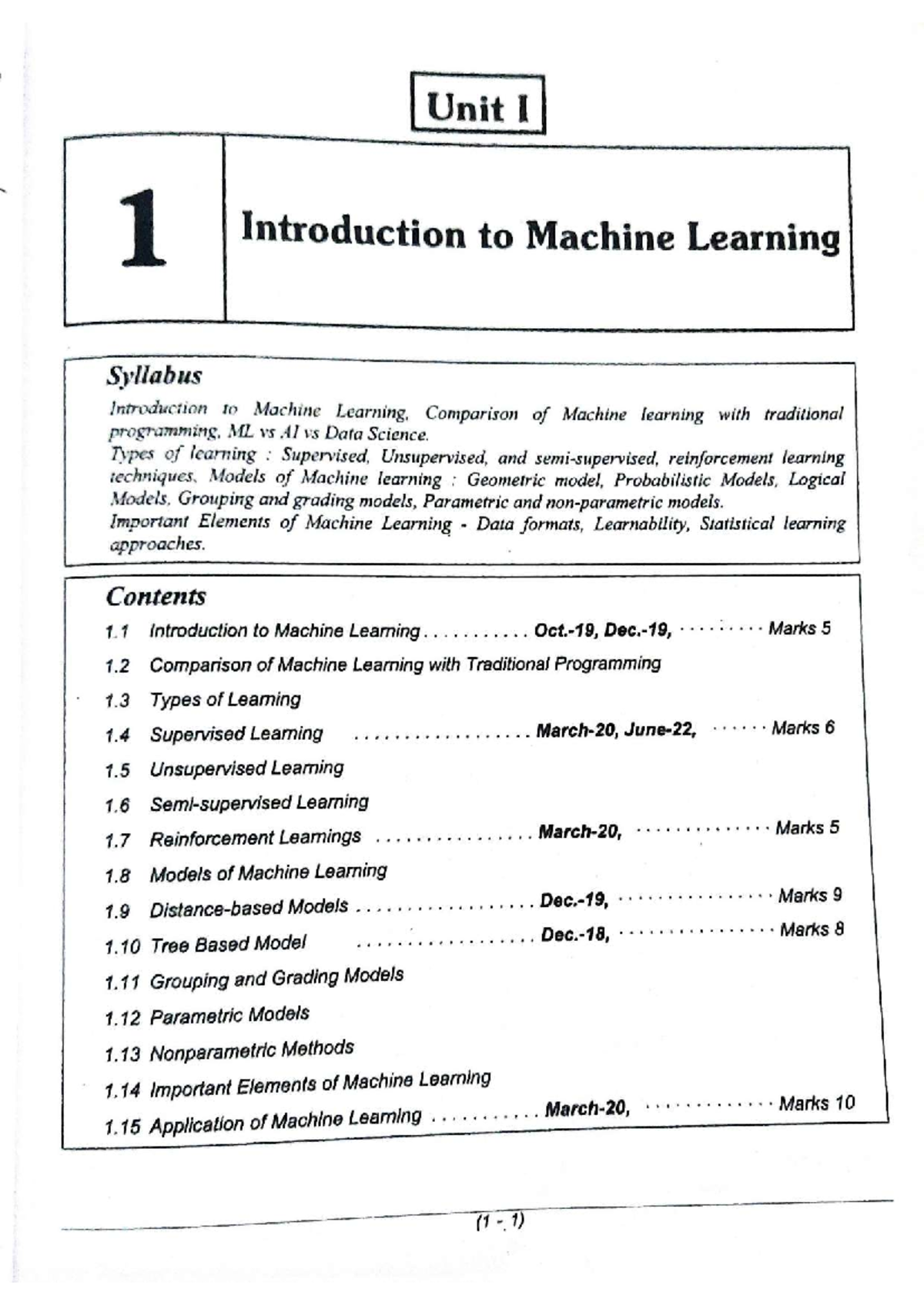 ML Technical Unit-01 02 - Unit I 1 Introduction to Machine Learning ...