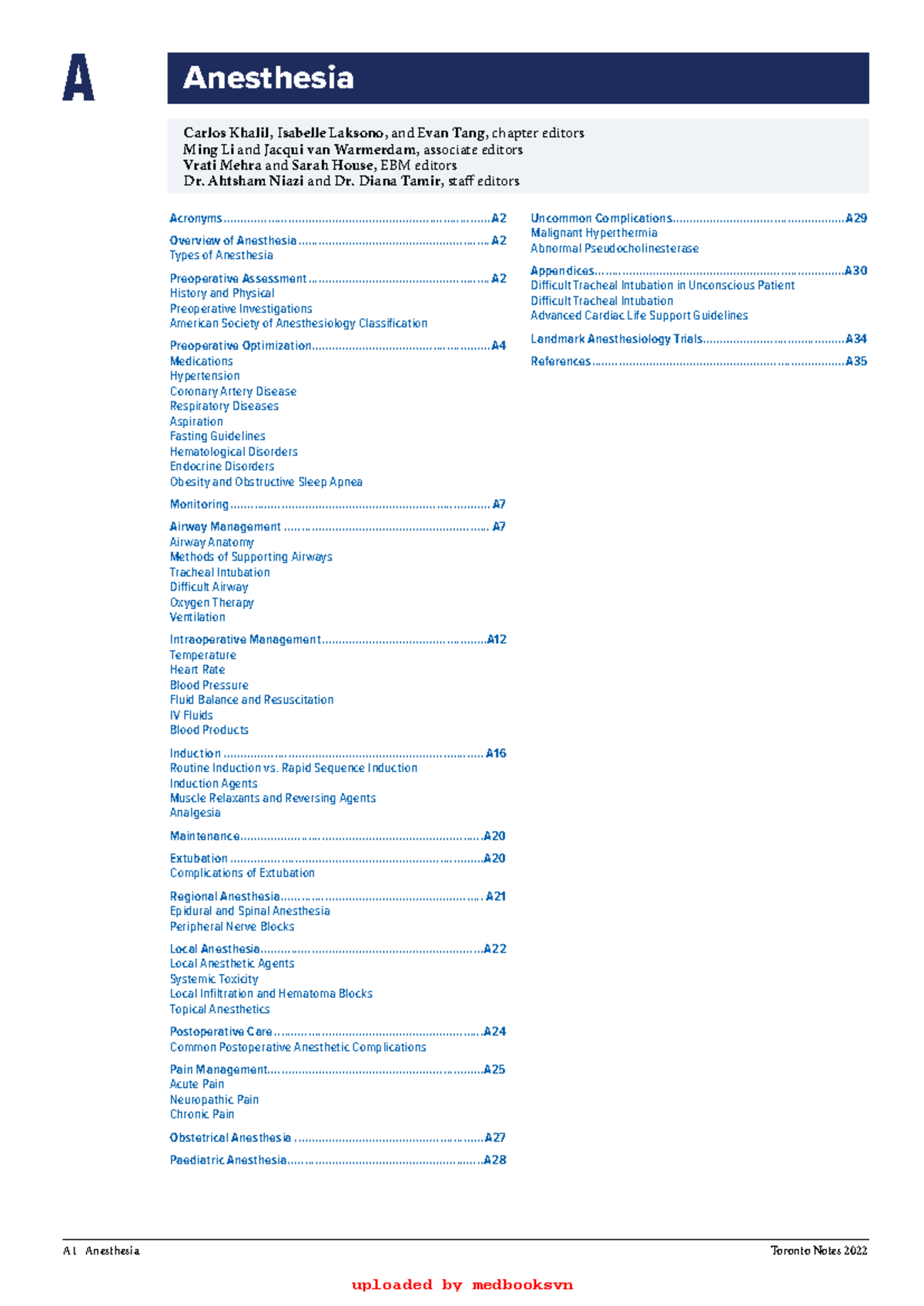 Toronto Notes (Anesthesia) - ####### A1 Anesthesia Toronto Notes 2022 ...