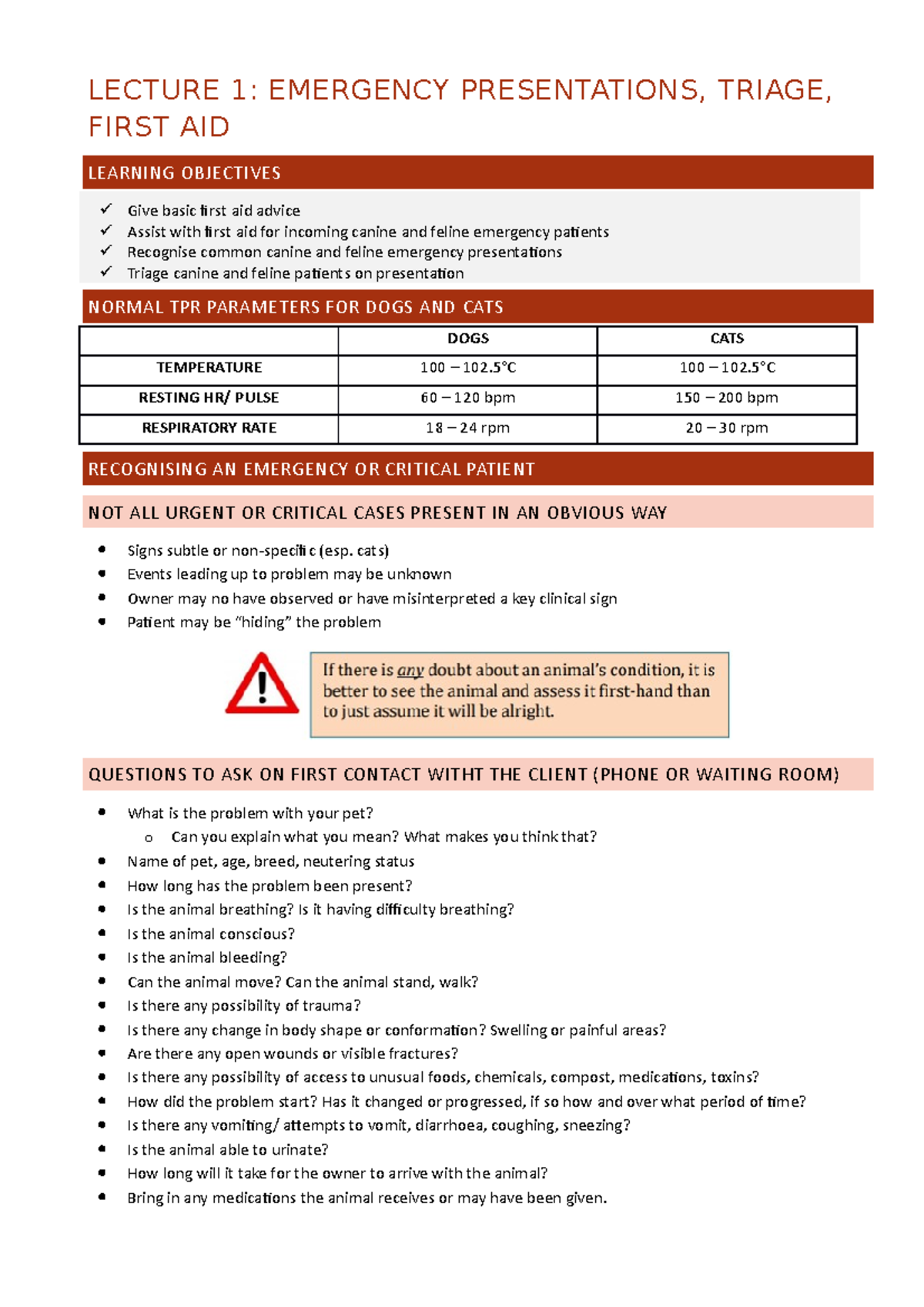 Emergency Notes - Dr Ruth Sutcliffe - LECTURE 1: EMERGENCY ...
