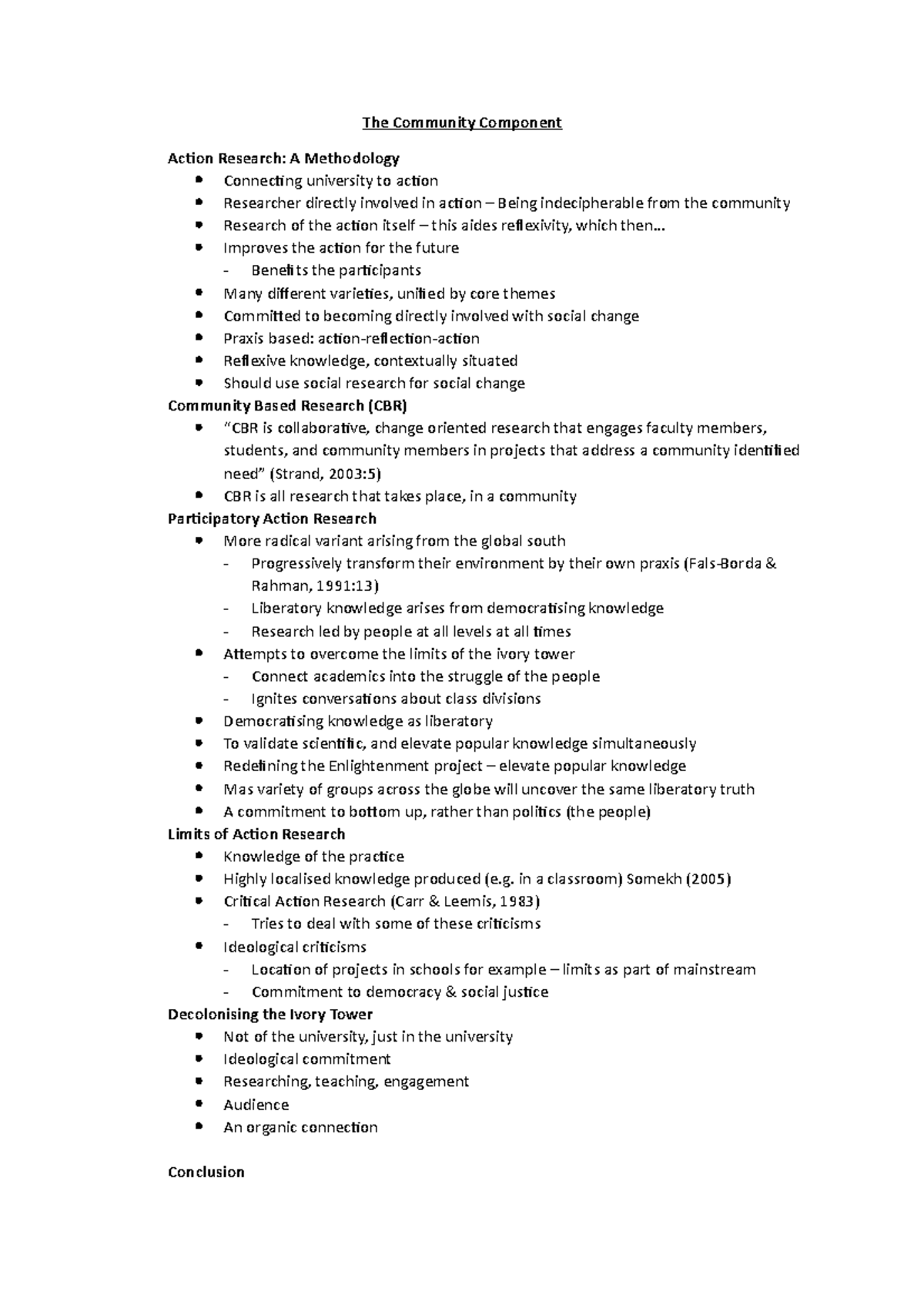 The Community Component - The Community Component Action Research: A ...