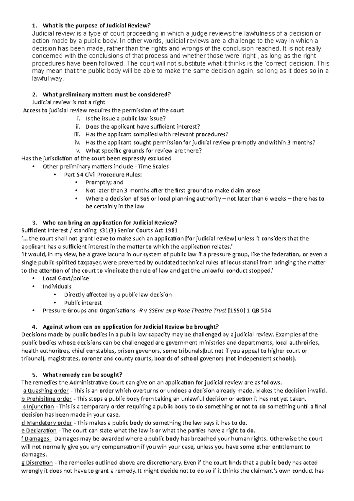 Seminar 10 - What is the purpose of Judicial Review? Judicial review is ...