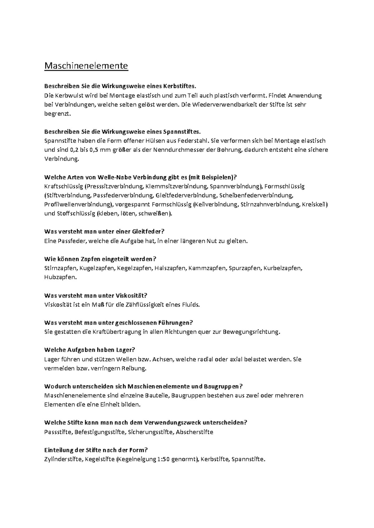 Maschinenelemente - Frage und Antworten - Maschinenelemente Beschreiben ...