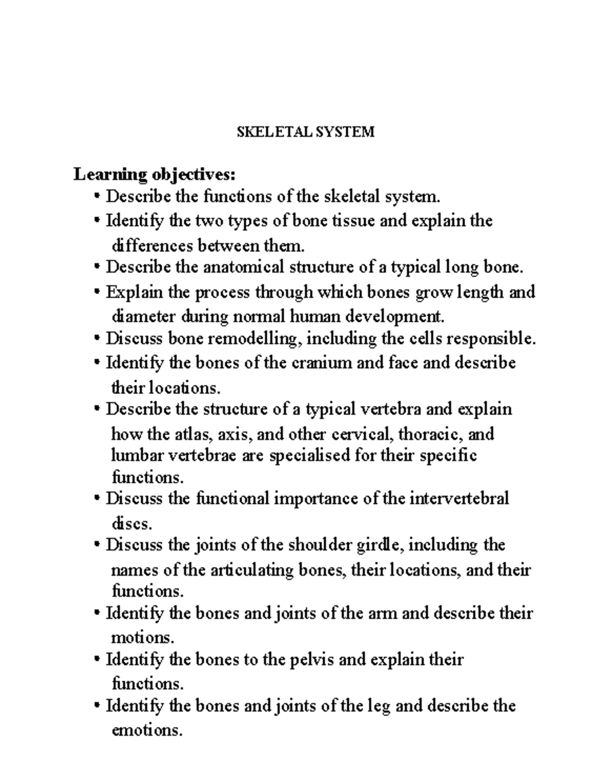The Skeletal System annotated lecture notes - SKELETAL SYSTEM Learning ...