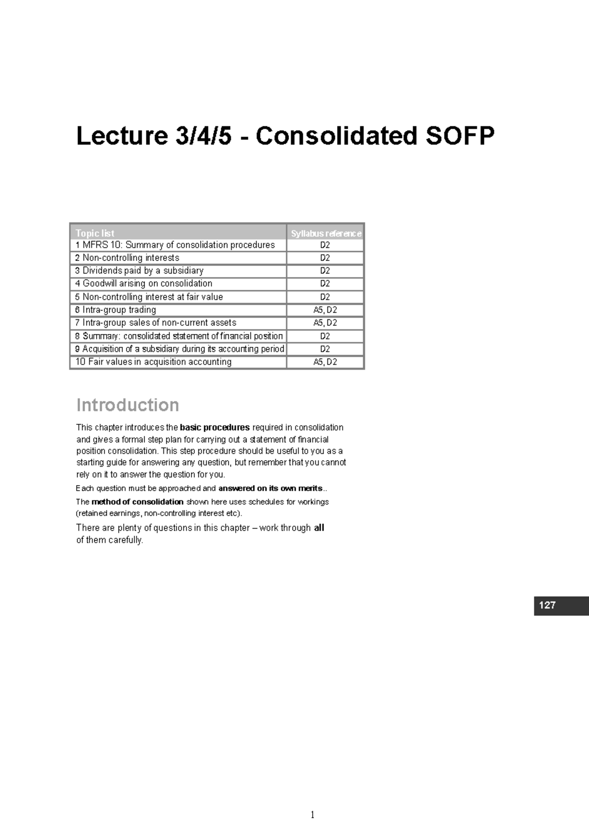 CR revision SOFP Lecture 3 4 5 - statement of Lecture 3/4/5 - Consolidated SOFP Topic list ...