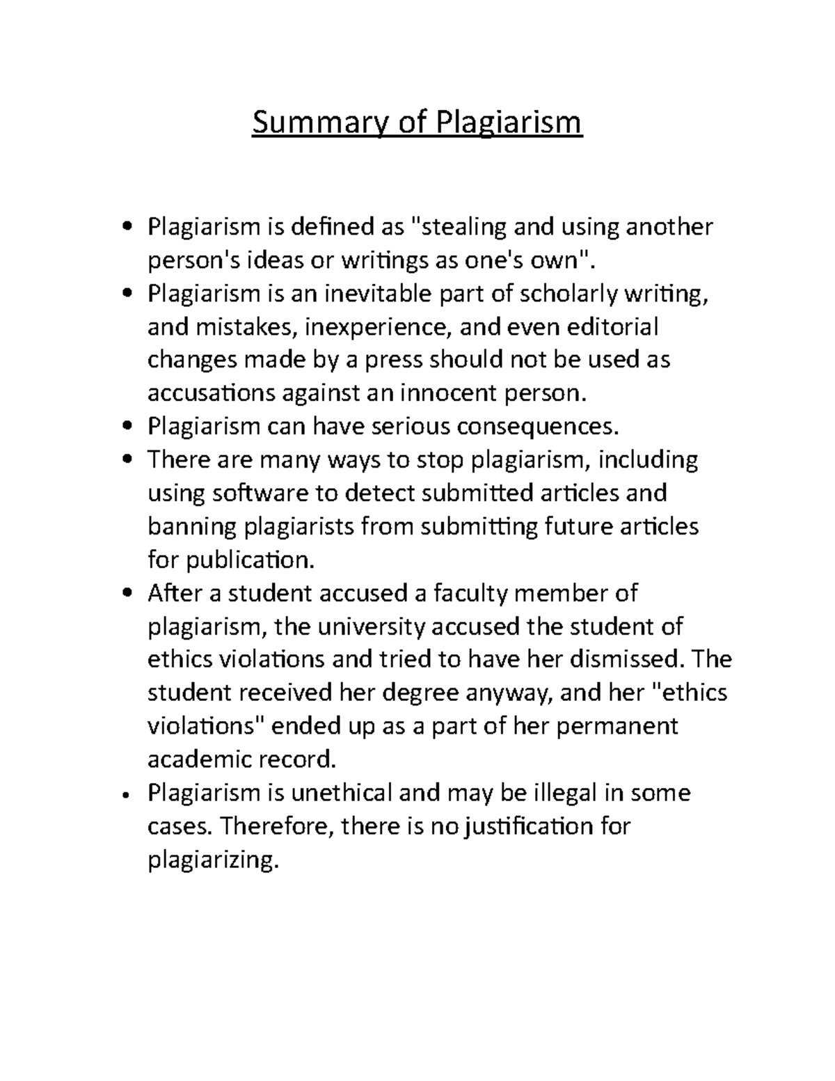 Plag - cxx - Summary of Plagiarism Plagiarism is defined as "stealing ...