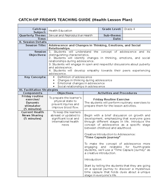 Grade 4 -Health ed catch-up plan - CATCH-UP FRIDAYS TEACHING GUIDE (FOR VALUES, PEACE, AND ...
