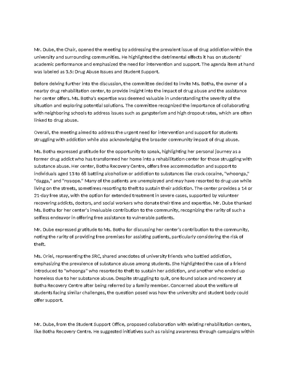 Meeting Minutes Draft 1 - Mr. Dube, the Chair, opened the meeting by ...