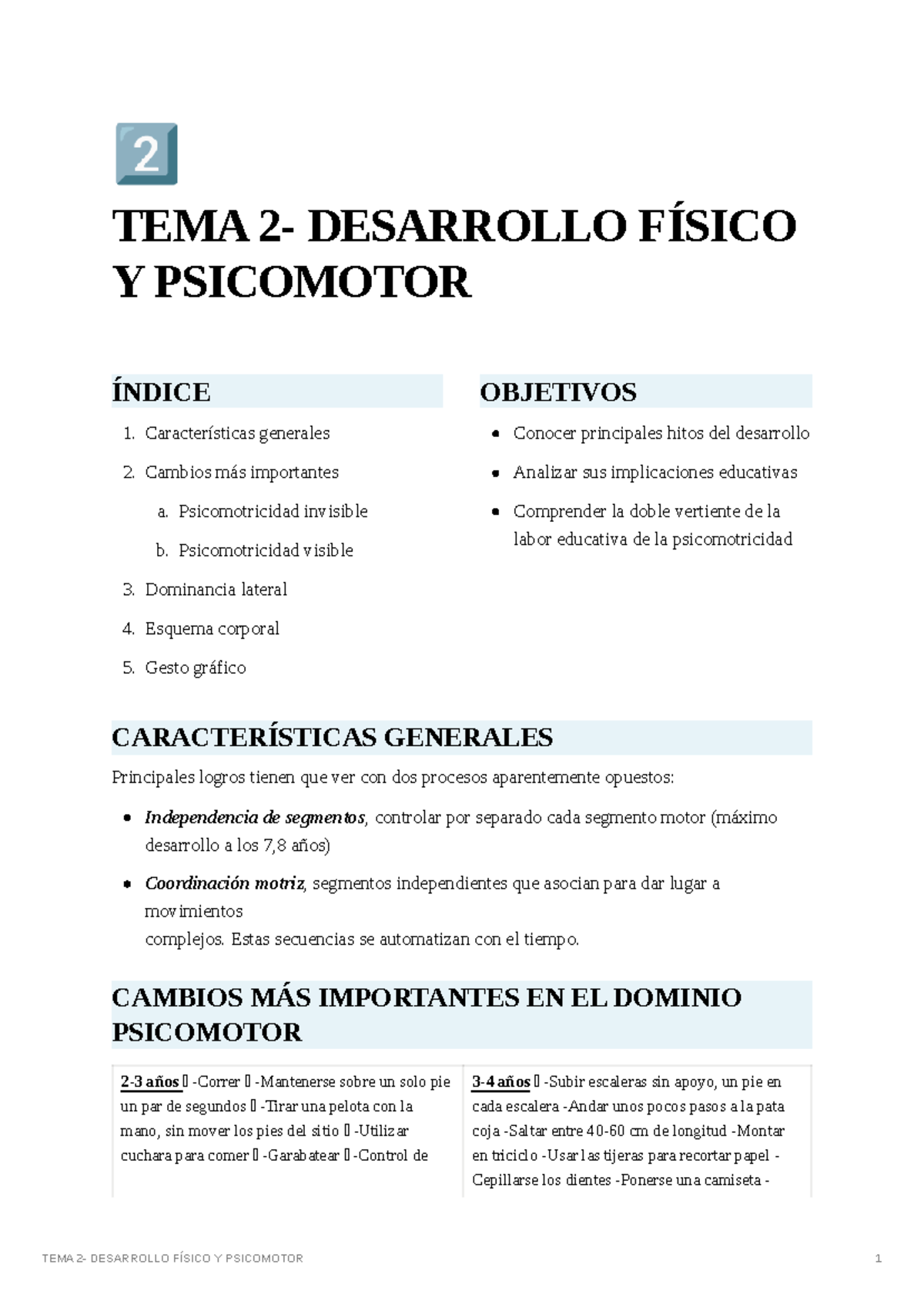 TEMA 2- Desarrollo Fsico Y Psicomotor - 󾠯 TEMA 2- DESARROLLO FÍSICO Y PSICOMOTOR ÍNDICE 1. - Studocu