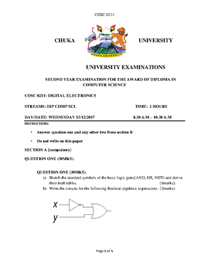 COSC 211 Course Outline - 1 CHUKA UNIVERSITY Course outline Bachelor of Computer Science, Y 2 S ...