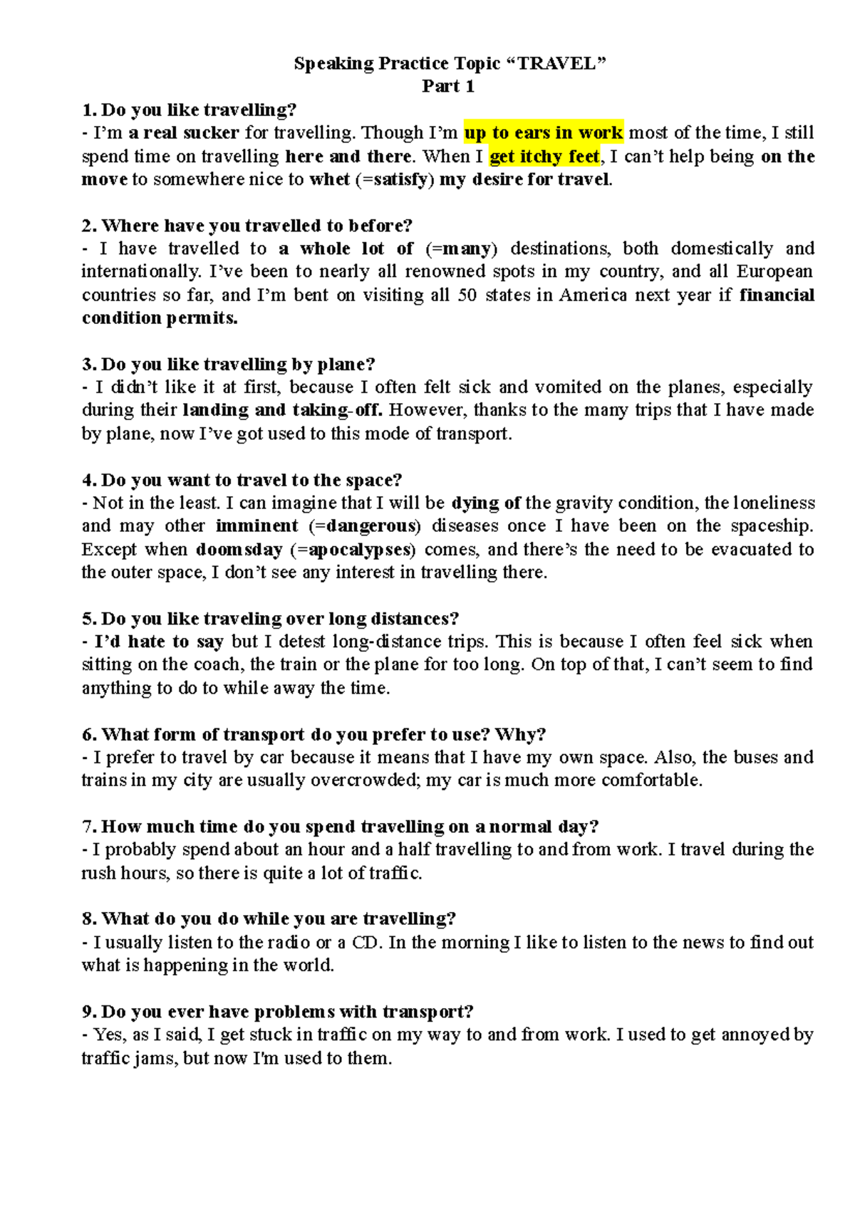 Speaking Travel - ielts prep - Speaking Practice Topic “TRAVEL” Part 1 ...