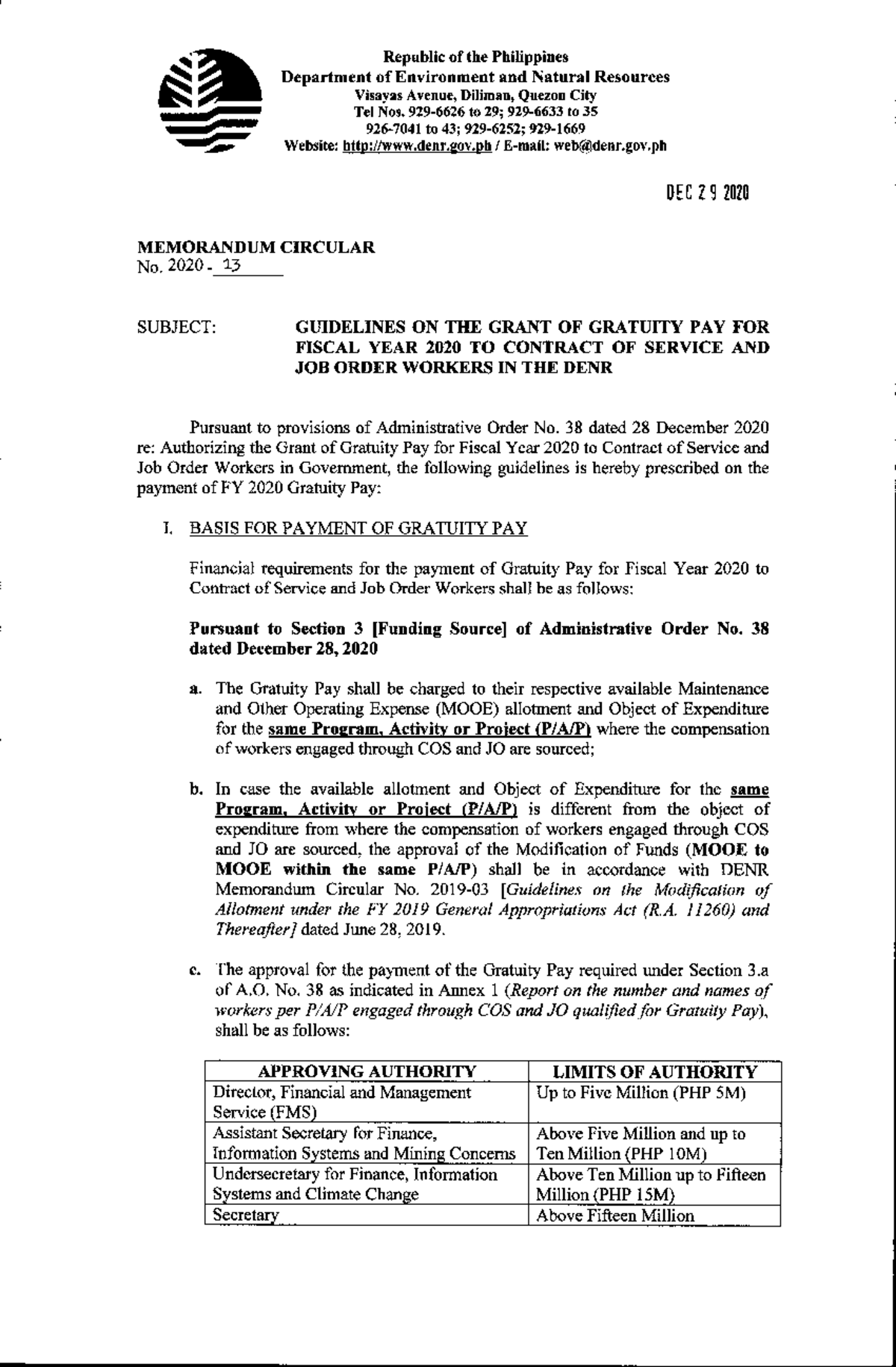 Guidelines ON THE Grant OF Gratuity PAY FOR Fiscal YEAR 2020 TO ...