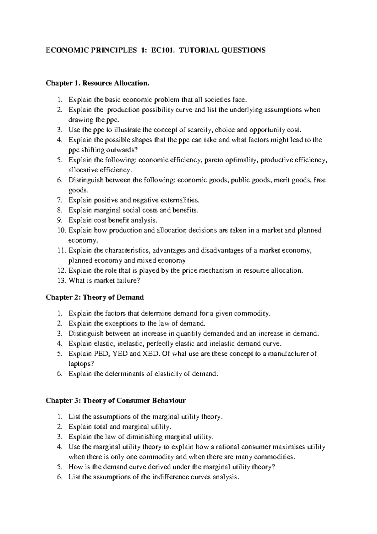 Economic Principles 1 tutorial questions - ECONOMIC PRINCIPLES 1: EC101 ...