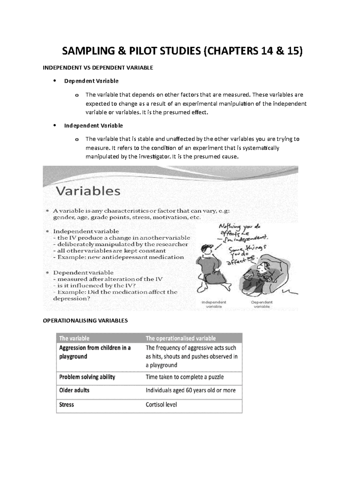Sampling and Pilot Studies - SAMPLING & PILOT STUDIES (CHAPTERS 14 & 15 ...
