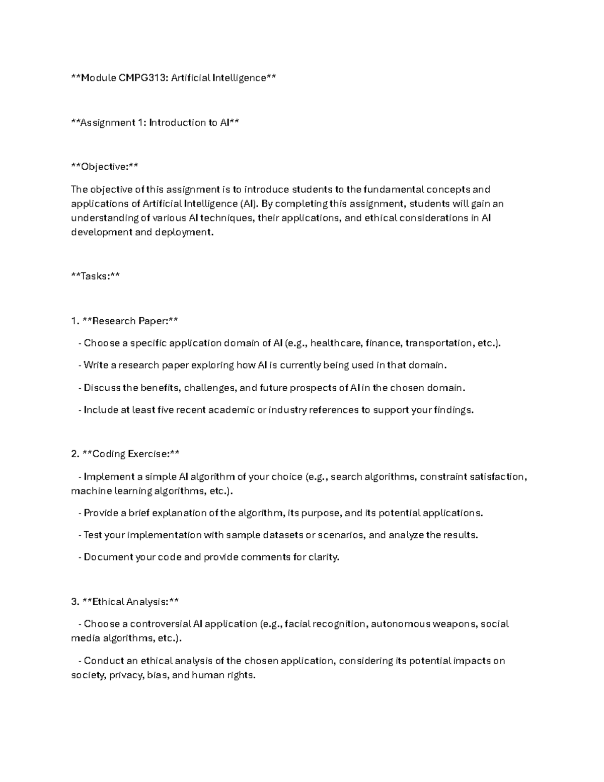 Module CMPG313 Assigment 6 - Module CMPG313: Artificial Intelligence Assignment 1: Introduction ...