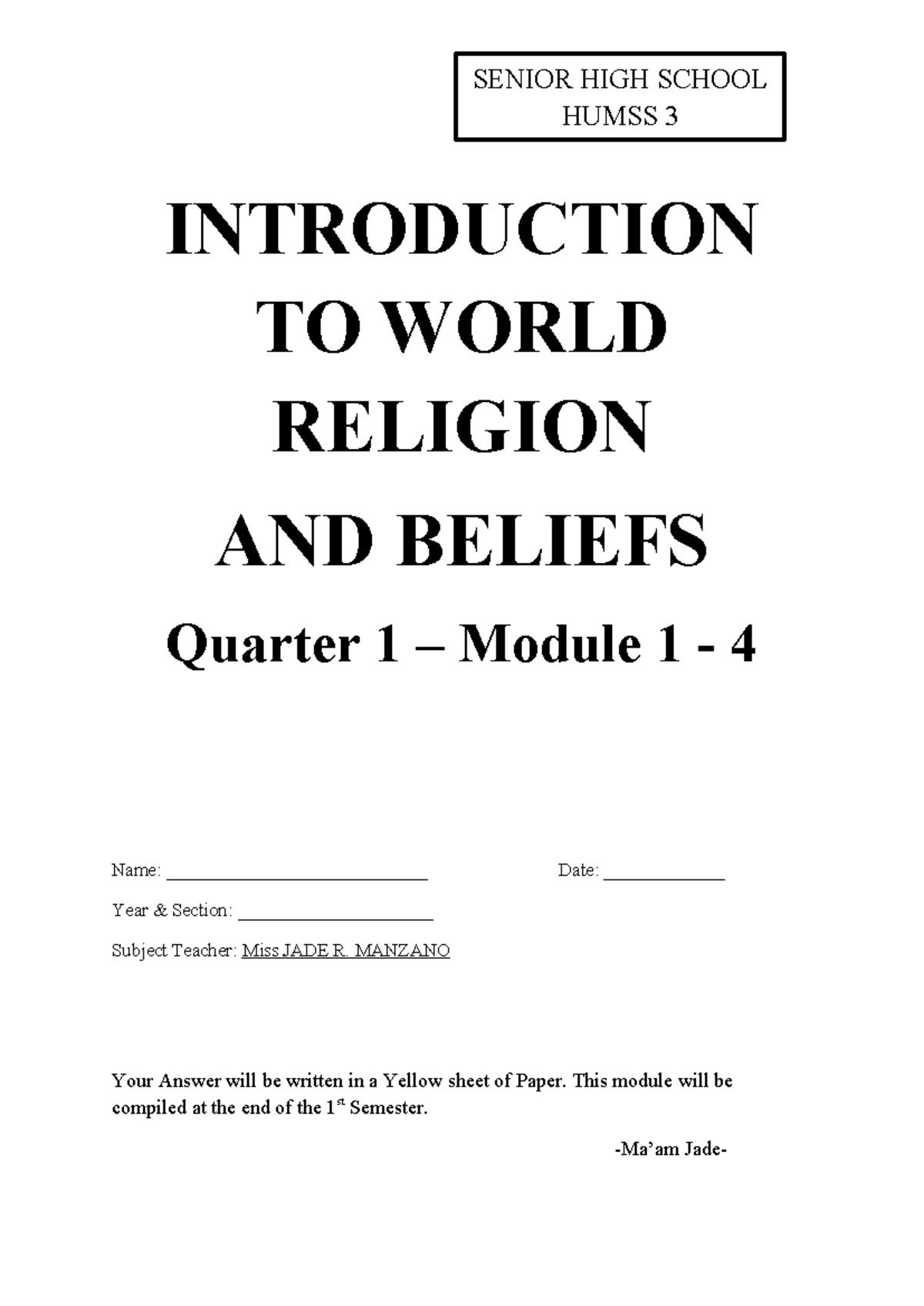 World Religion and Beliefs - INTRODUCTION TO WORLD RELIGION AND BELIEFS ...