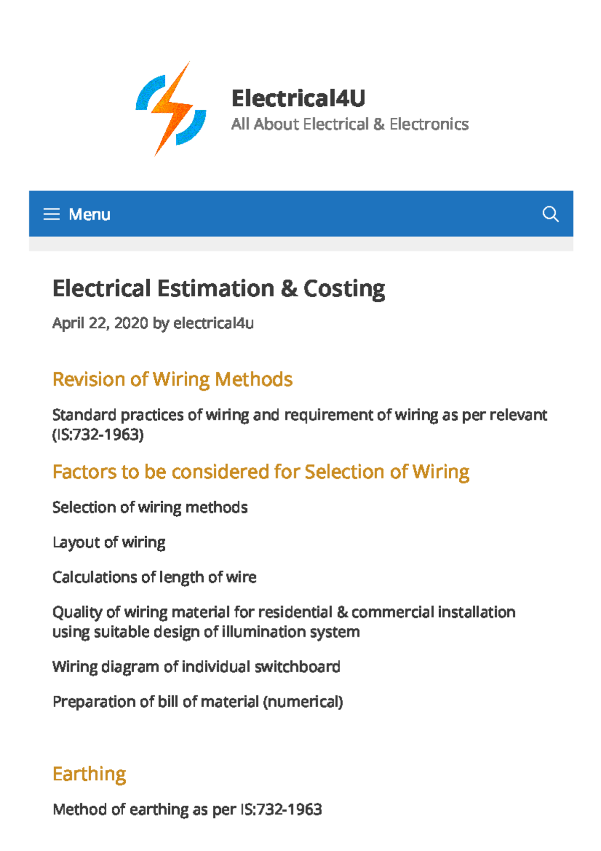 Electrical Estimation & Costing - Electrical 4U - Electrical Estimation ...