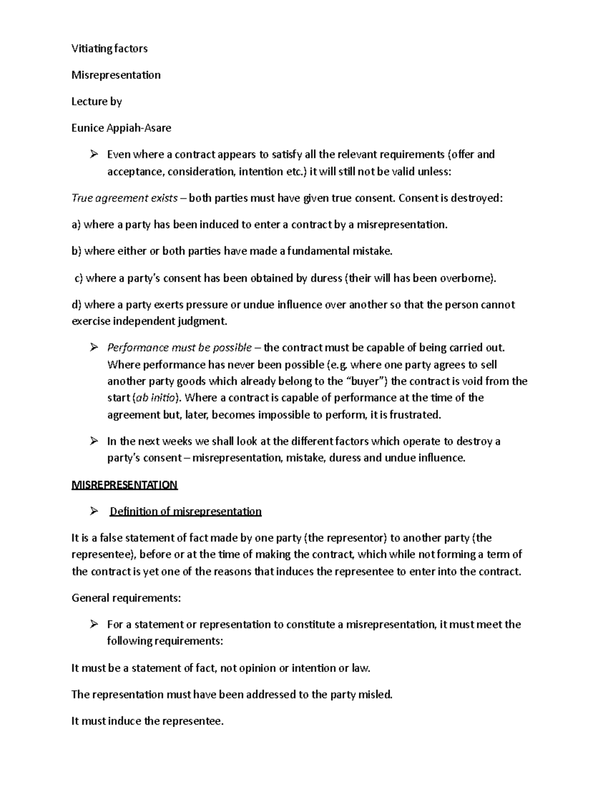 Vitiating factors - LECTURE NOTES ON category of good. lectured by ...