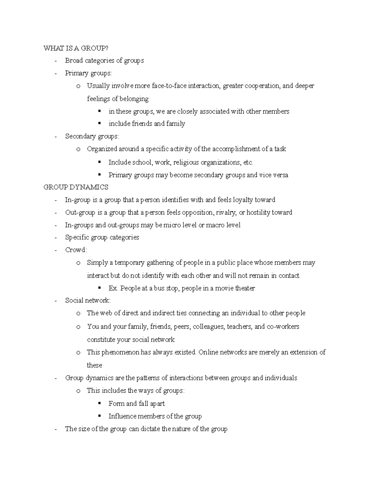 Socy notes 5 - groups, group dynamics, and influence on the individual ...