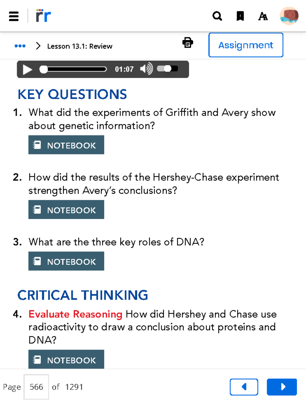 Realize Reader 2 - Biology questions - Assignment Page 566 of 1291 01 ...