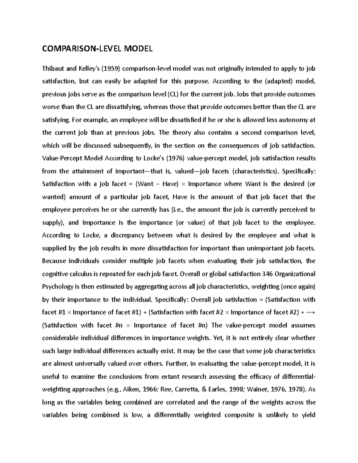 Comparison- Level Model - COMPARISON-LEVEL MODEL Thibaut and Kelley’s ...