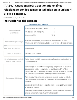 Examen [AAB02] Cuestionario 1 Evalúe su aprendizaje, participando en el cuestionario en línea de ...