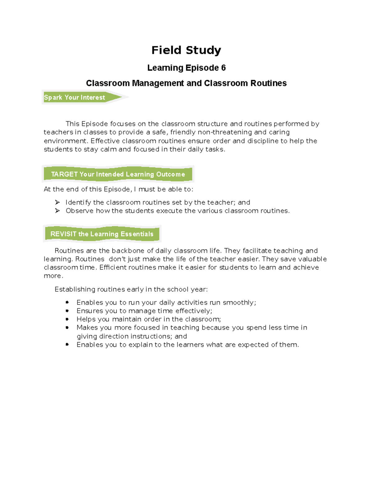 Field Study 1 6 vanessa - Field Study Learning Episode 6 Classroom ...