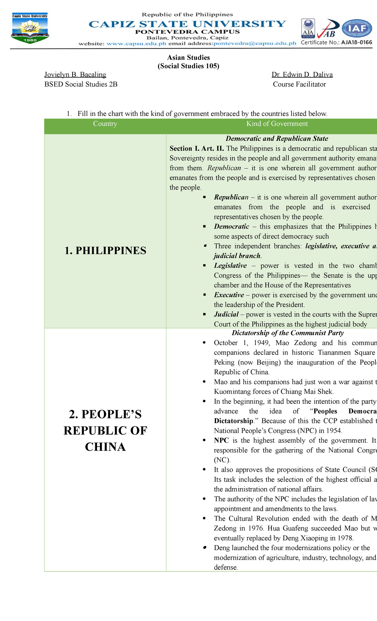 Asian-M6 - asian studies - Asian Studies (Social Studies 105) Jovielyn ...