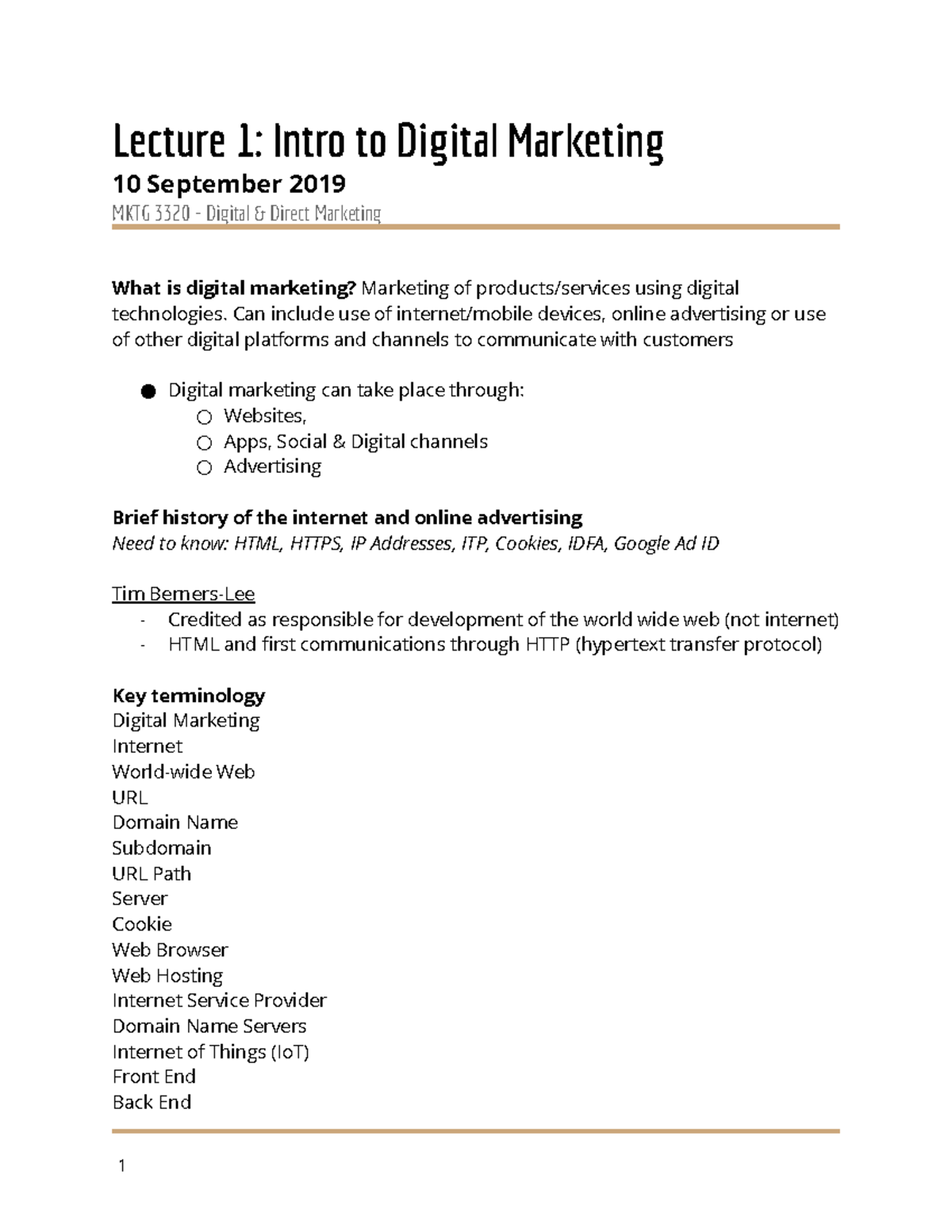 Lecture 1: Intro to Digital Marketing - Lecture 1: Intro to Digital Marketing 10 September 2019 ...