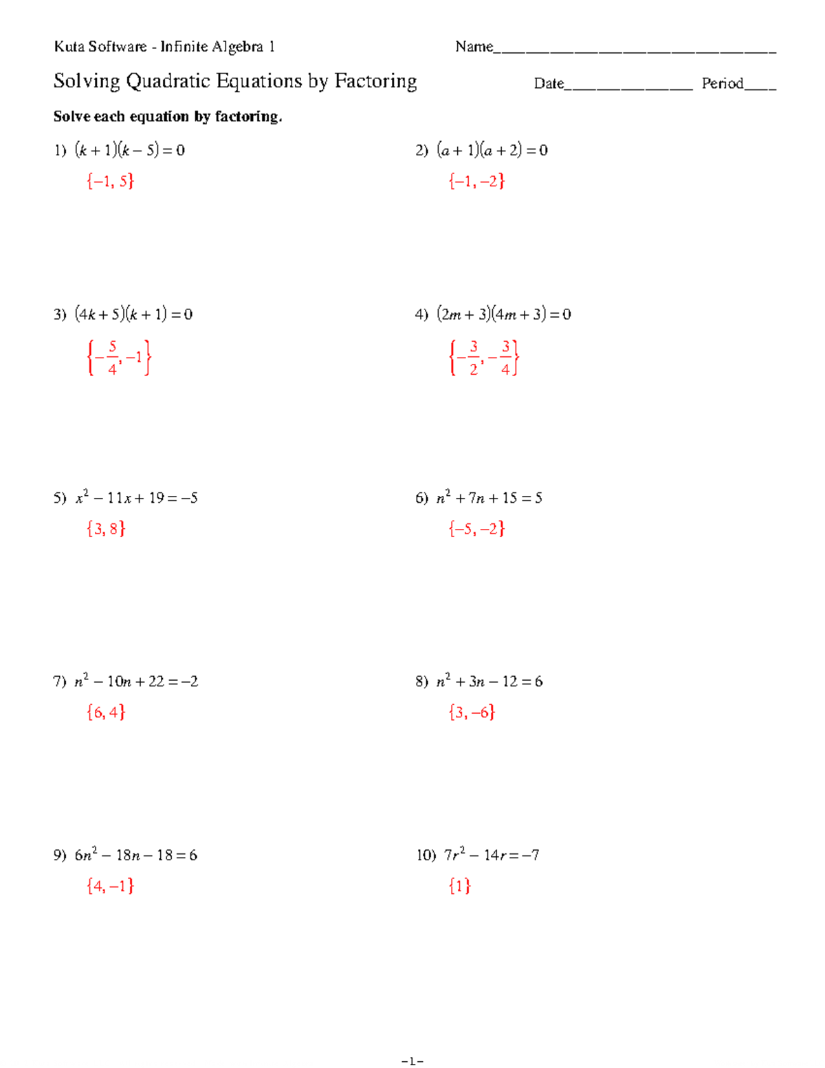 Solving Quadratic Factoring - ©n I 2 c 001 i 2 v RKZuttyav 6 ...