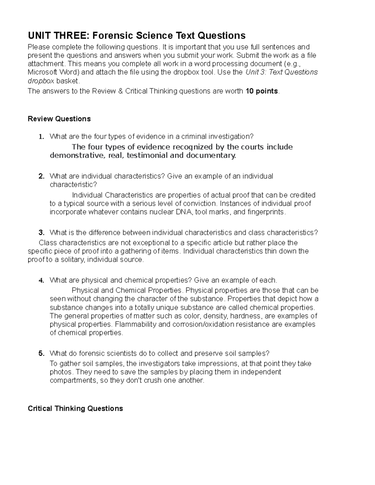 Forensic 1 unit 3 text - Lab notes - UNIT THREE: Forensic Science Text ...